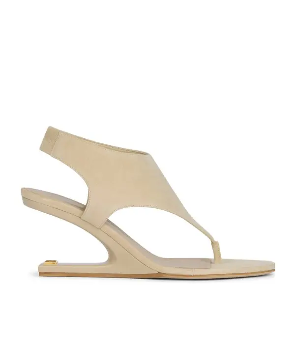 Balmain Suede Wedge Sandals - Beige