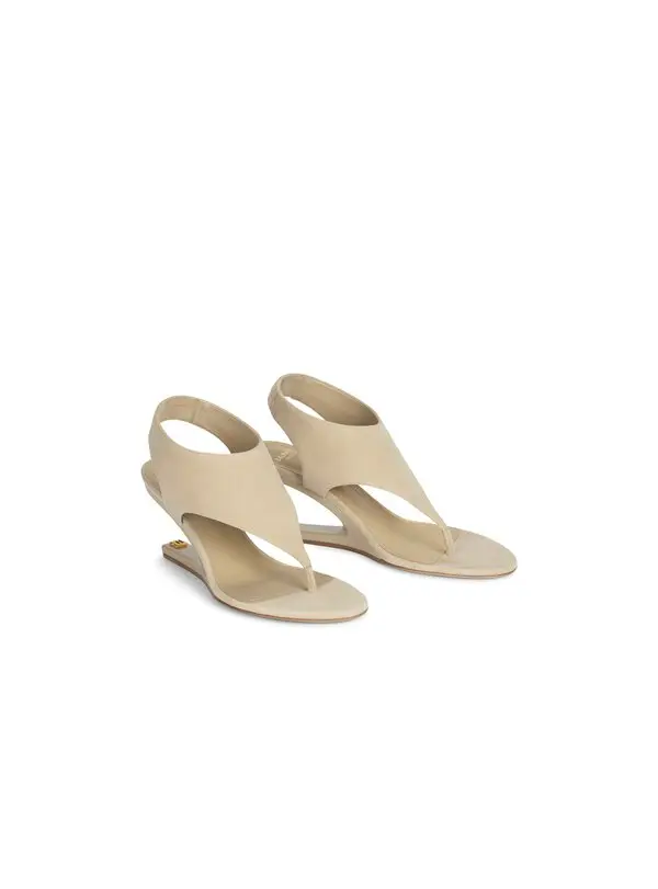 Balmain Suede Wedge Sandals - Beige