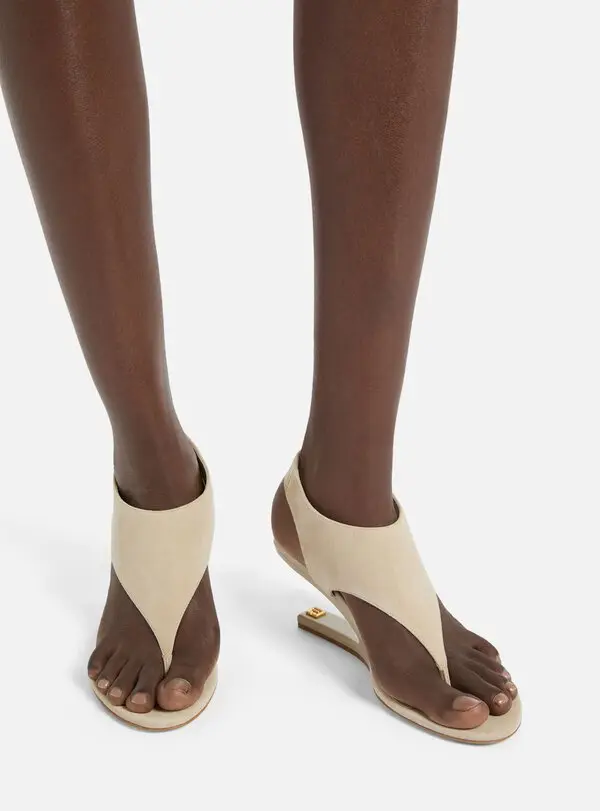 Balmain Suede Wedge Sandals - Beige