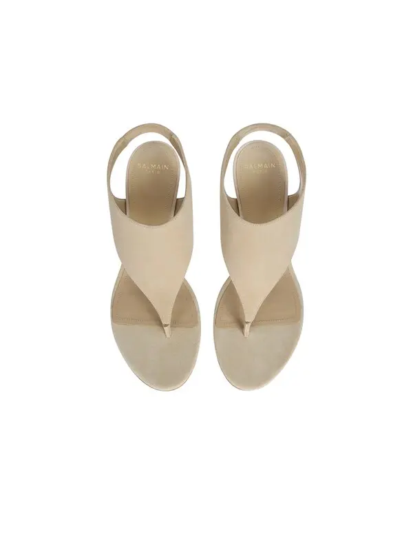 Balmain Suede Wedge Sandals - Beige