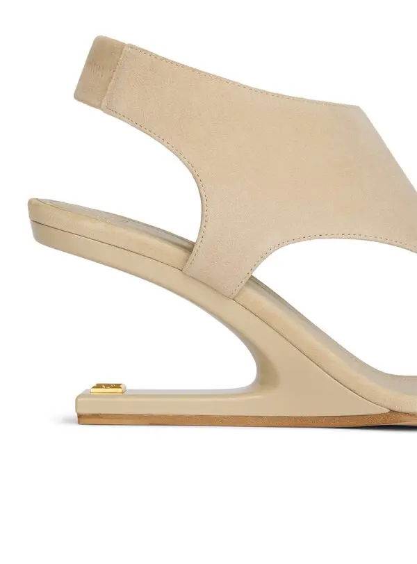 Balmain Suede Wedge Sandals - Beige
