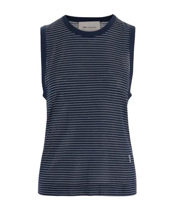 AMI Paris Striped Sleeveless Round Neck Top - Black