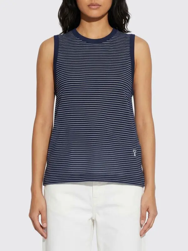 AMI Paris Striped Sleeveless Round Neck Top - Black
