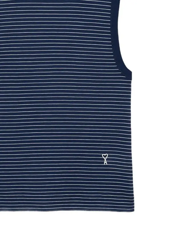 AMI Paris Striped Sleeveless Round Neck Top - Black