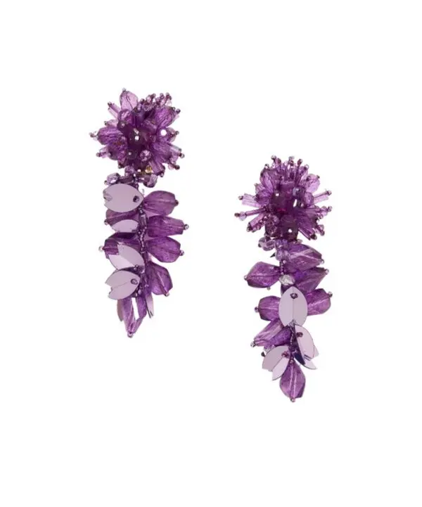 Oscar De La Renta Clustered Beaded Drop Earrings - Purple