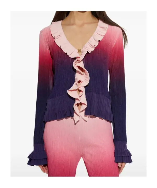 Casablanca Gradient Ruffled V-neck Cardigan - Black
