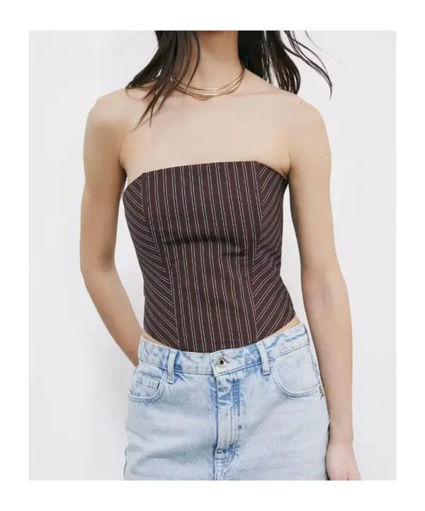 Patrizia Pepe Shirred Pinstripe Bustier Top