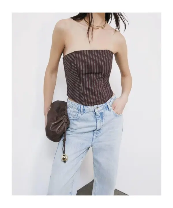 Patrizia Pepe Shirred Pinstripe Bustier Top
