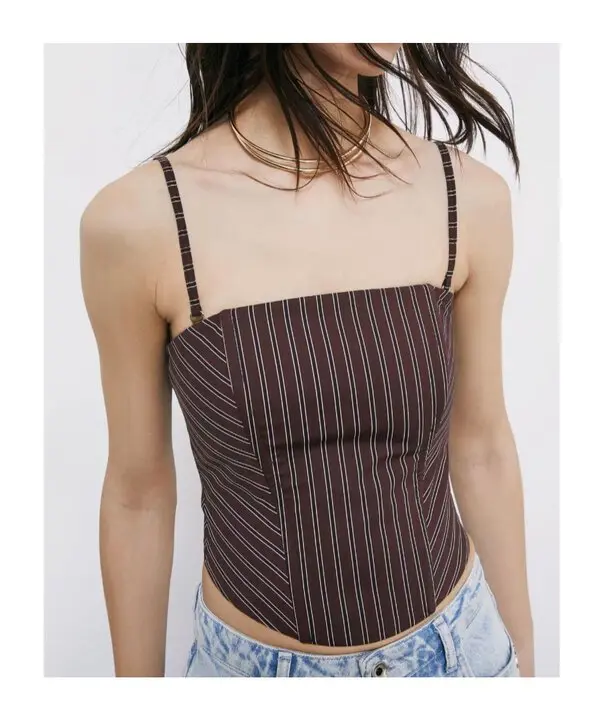 Patrizia Pepe Shirred Pinstripe Bustier Top