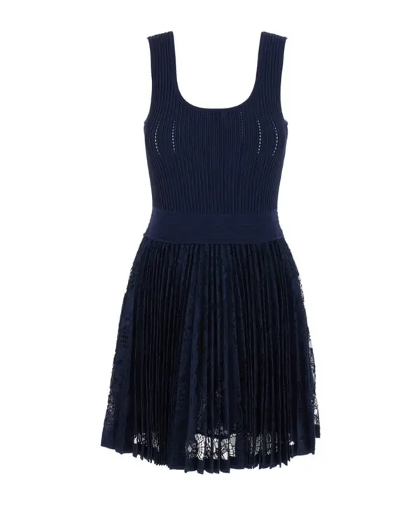 Simkhai Ribbed Lace Skater Dress - Midnight