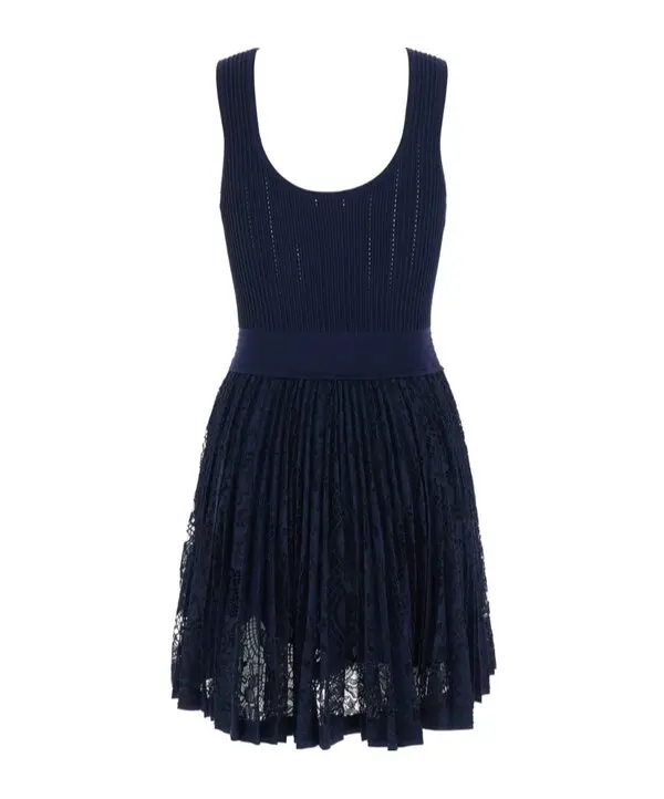 Simkhai Ribbed Lace Skater Dress - Midnight