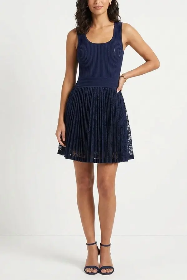 Simkhai Ribbed Lace Skater Dress - Midnight