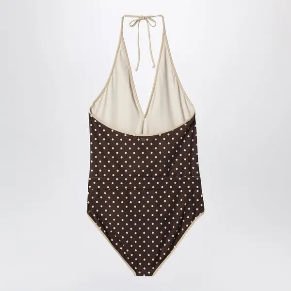 Valentino Garavani Polka Dot Printed Halterneck One-piece Swimsuit - Brown