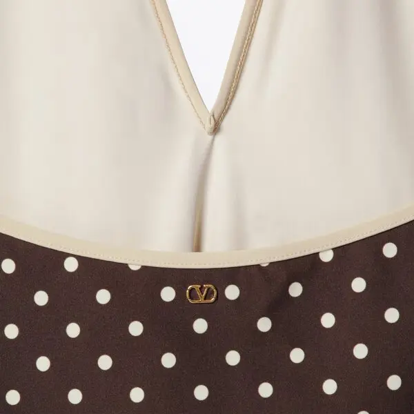 Valentino Garavani Polka Dot Printed Halterneck One-piece Swimsuit - Brown
