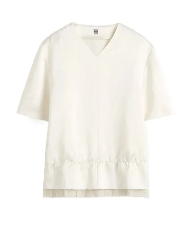 TOTEME Boxy V-neck T-shirt With Tulle Trim - White