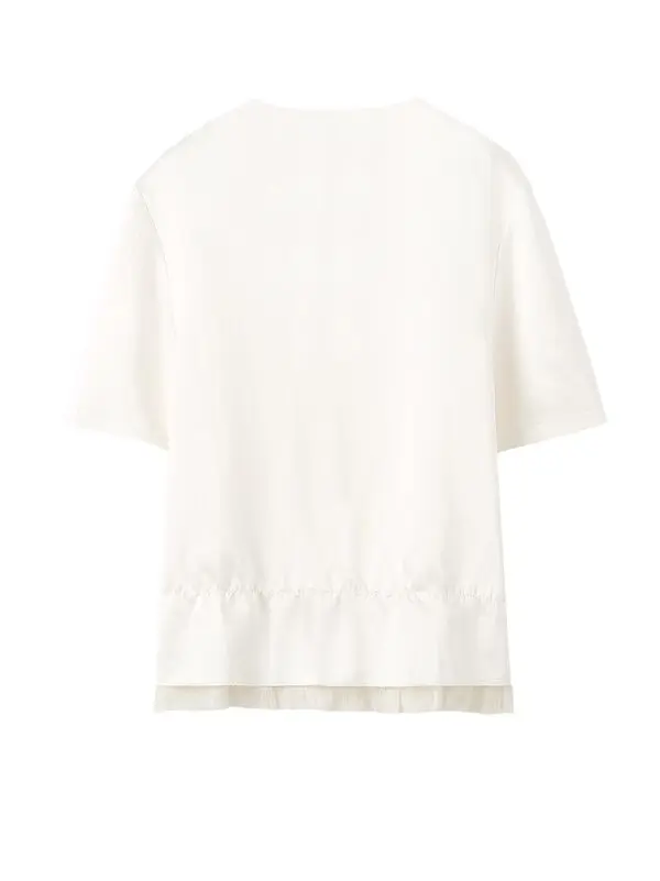 TOTEME V-neck Boxy T-shirt With Tulle Trim - White