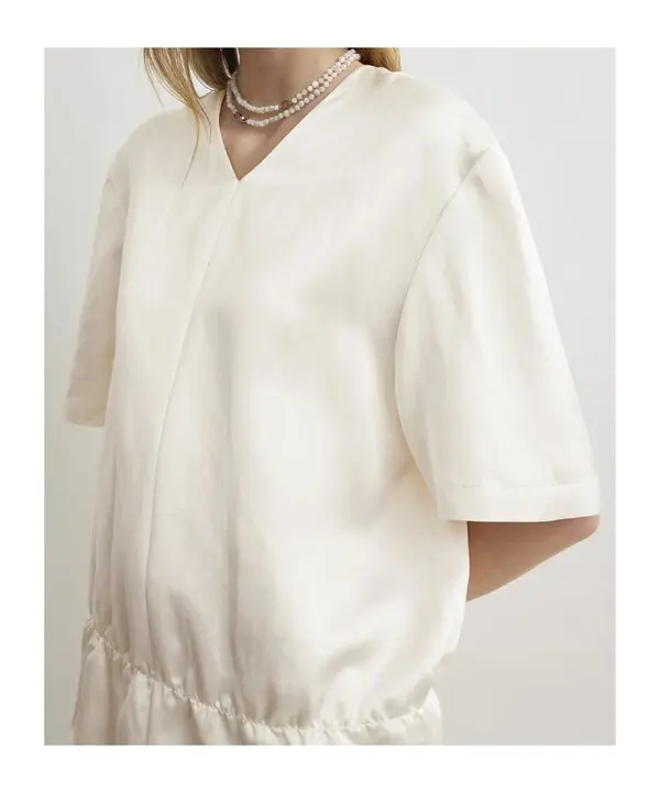 TOTEME V-neck Boxy T-shirt With Tulle Trim - White