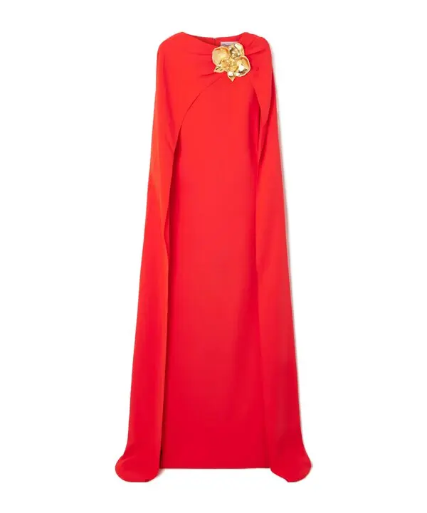 Oscar De La Renta Cape-effect Silk-blend Georgette Gown