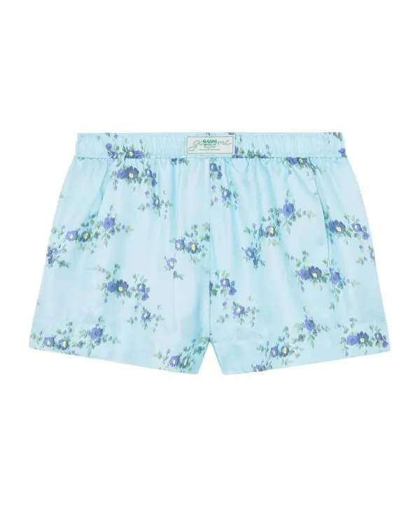 GANNI Shorts In Printed Silk - Ice-blue