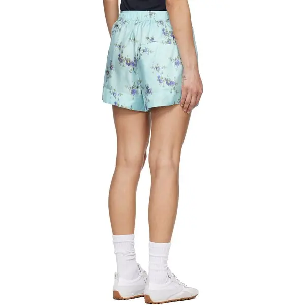 GANNI Printed Silk Shorts - Ice-blue