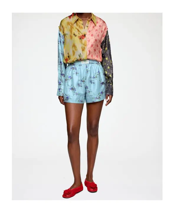 GANNI Printed Silk Shorts - Ice-blue
