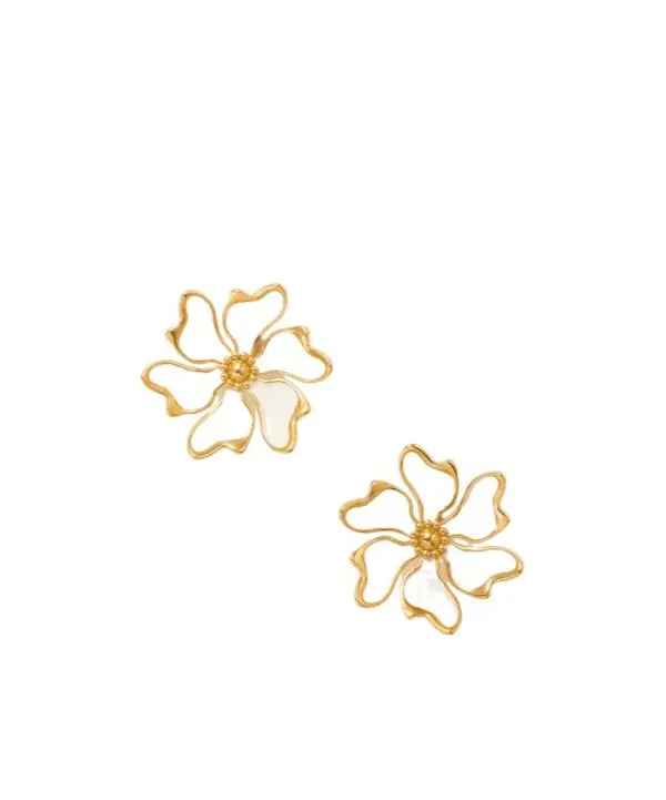 Oscar De La Renta Gold-tone Enamel Floral Motif Earrings - Yellow