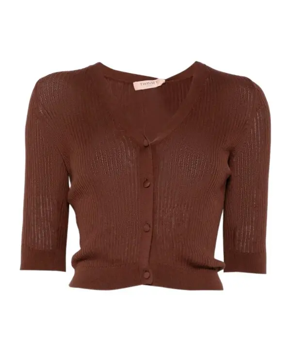 TWINSET Ribbed V-neck Cardigan - Red