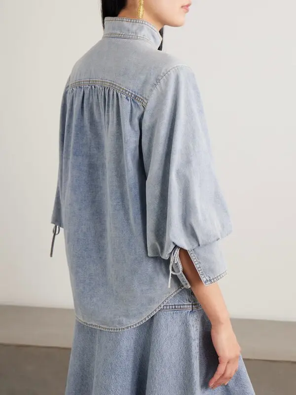 Zimmermann High-neck Puff Sleeve Denim Shirt