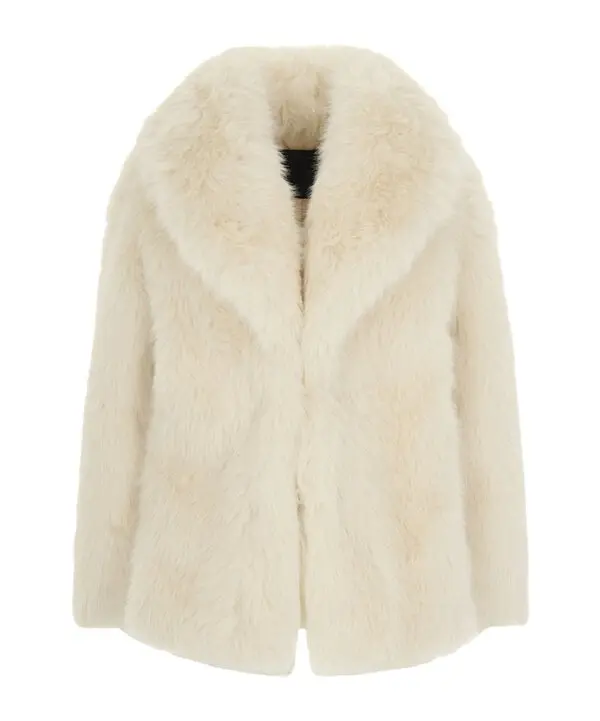 Liu Jo Faux Fur Coat With Wide Collar - Nude