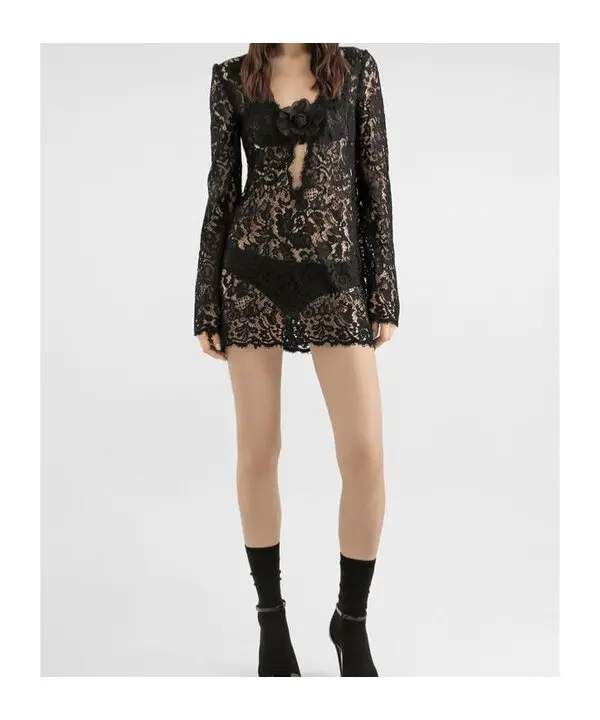 Dolce & Gabbana Lace Floral Detail Mini Dress