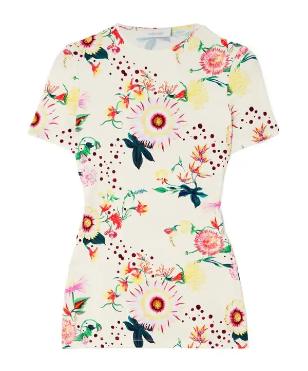 Rabanne Short Sleeve Floral Knit Top - Multi-color