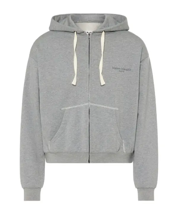 MAISON MARGIELA Zip-up Logo Hoodie - Grey Melange