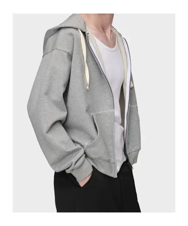 MAISON MARGIELA Zip-up Logo Hoodie - Grey Melange