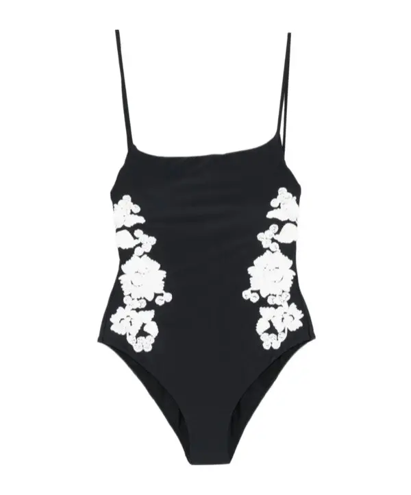 Simkhai Floral Embroidered One Piece Swimsuit - Black