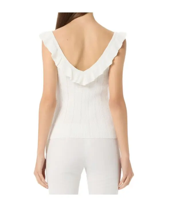 Blumarine Sleeveless Ruffled V-neck Knit Top - White