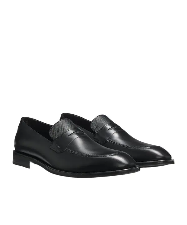 Hugo Boss Textured Tongue Leather Loafers
