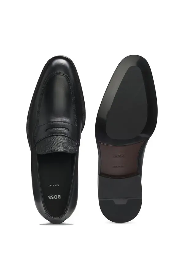 Hugo Boss Textured Tongue Leather Loafers