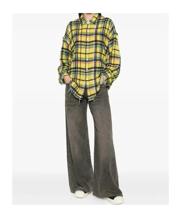 R13 Plaid Distressed Shirt - Yello