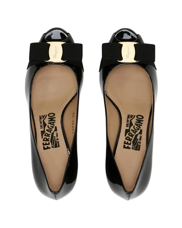 FERRAGAMO Patent Leather Open-toe Wedge Sandals With Bow Detailing