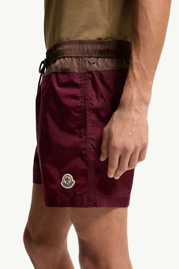 Moncler Contrast Swim Shorts - Wine Red