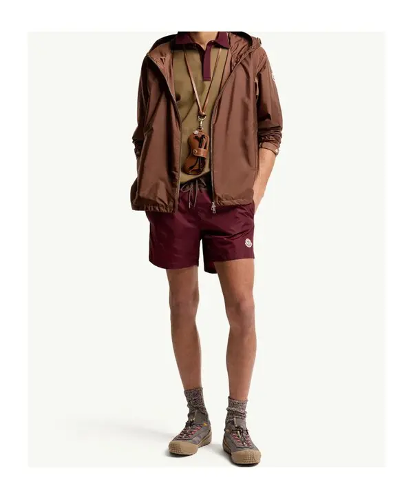Moncler Contrast Swim Shorts - Wine Red