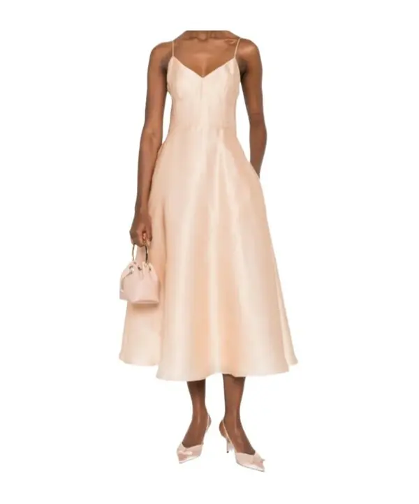 Alberta Ferretti A-line Midi Dress With V-neck And Thin Straps - Nude