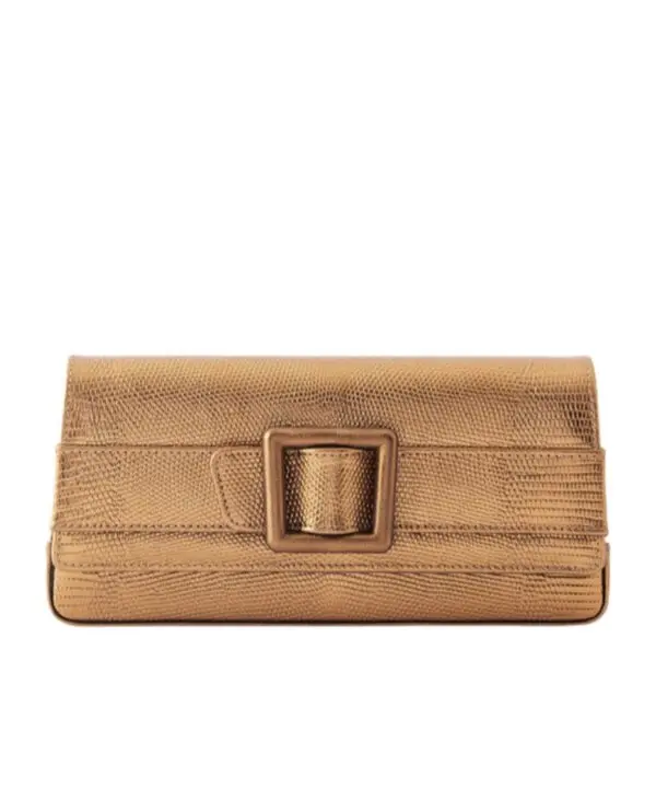 Manolo Blahnik Metallic Lizard-effect Leather Clutch With Bronze Hardware