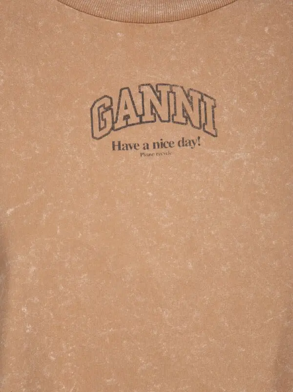 GANNI Long-sleeved Crewneck T-shirt - Brown