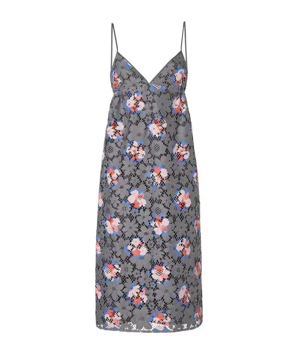 Fendi Daisy Printed V-neck Slip Lace Dress - Grey