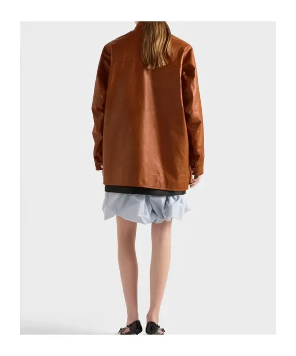 Prada Antiqued Leather Caban Jacket - Brown