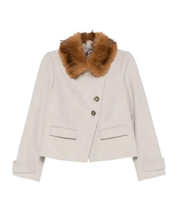 Ba&sh Terry Button-fastening Coat With Fur Collar - White