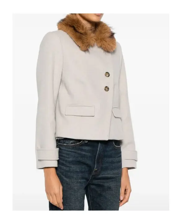 Ba&sh Terry Button-fastening Coat With Fur Collar - White