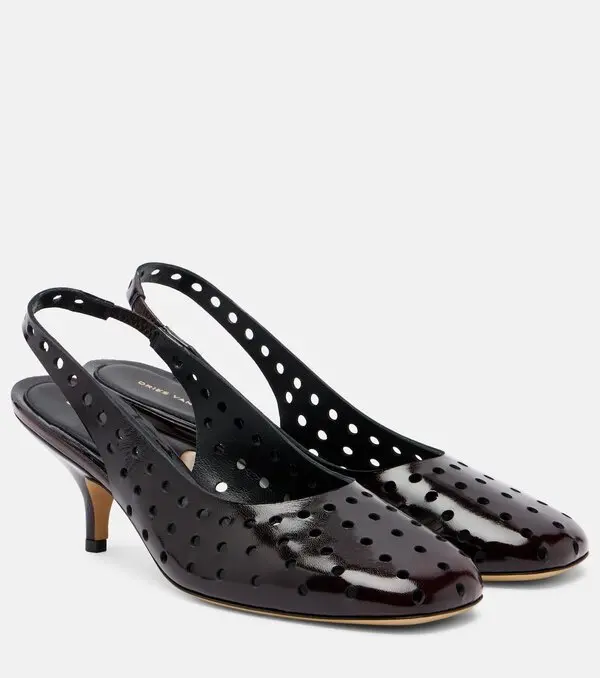 Dries Van Noten Perforated Leather Slingback Pumps - Black