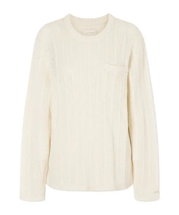 Aimé Leon Dore Open-knit Cotton Crewneck Sweater With Patch Pocket - White